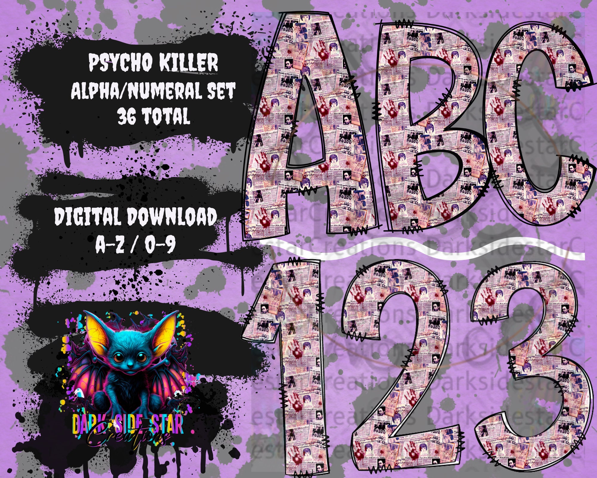 PSYCHO KILLER PNG Set Letters Numbers - Etsy