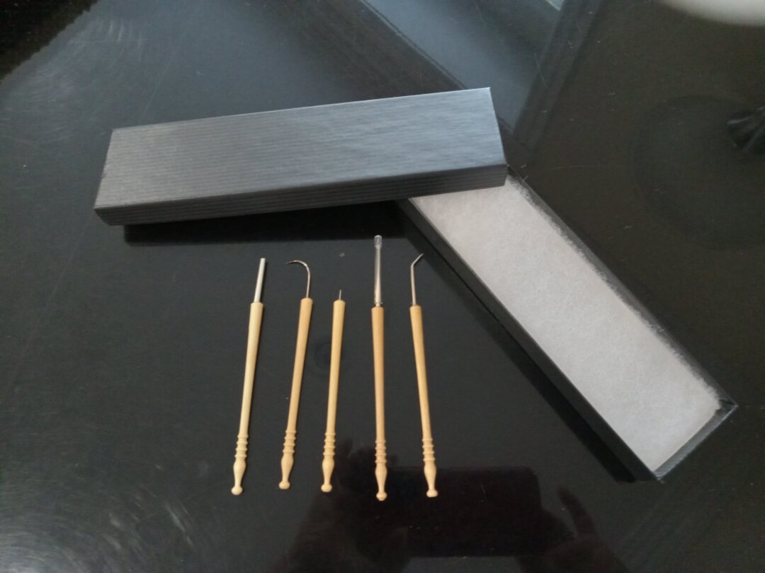 TOOL SET for Bobbin Lace Making. Set of 5 or 6 W/ Pin Pusher & Puller, Pricker, Fine Crochet ...