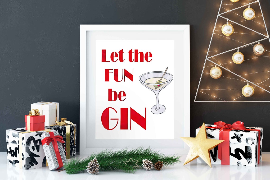 Let the Fun Be GIN * Watercolor Gin Print * 8x10 * Printable Digital ...