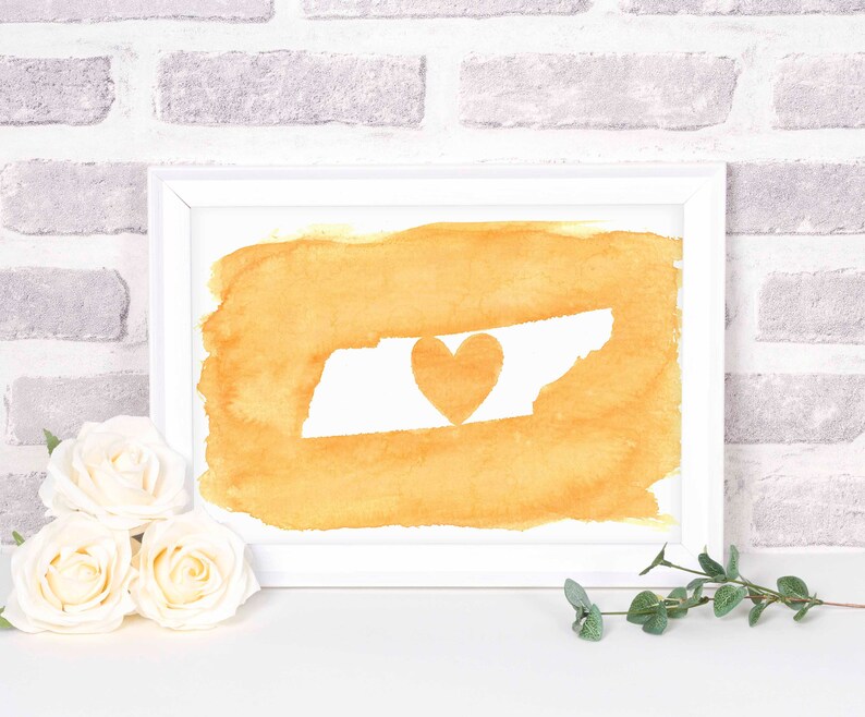 Tennessee Love Watercolor Painting * 4X6 * Tennessee Orange * Printable ...