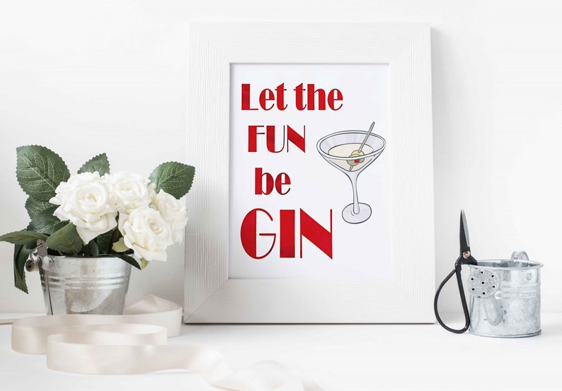Let the Fun Be GIN * Watercolor Gin Print * 8x10 * Printable Digital ...