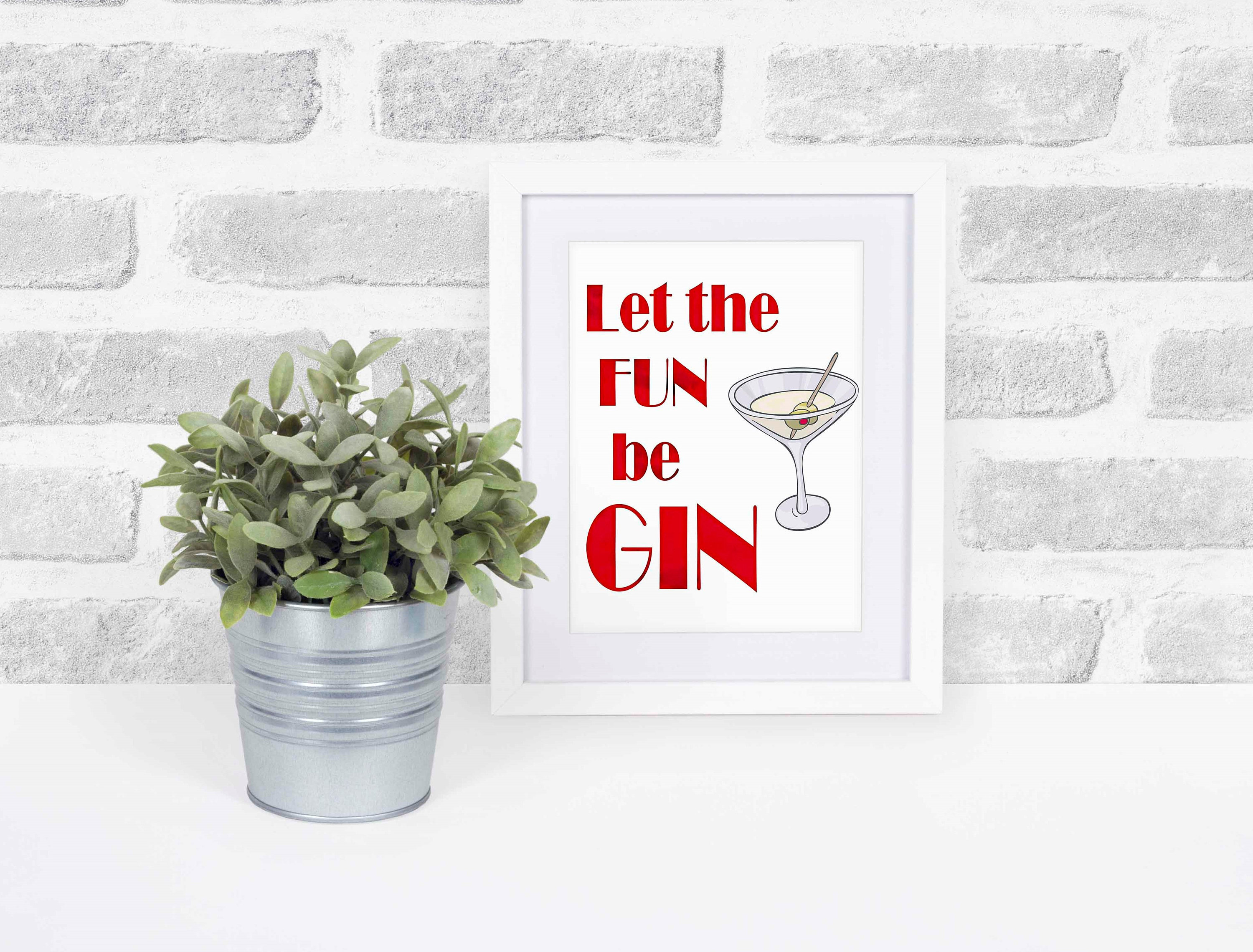 Let the Fun Be GIN * Watercolor Gin Print * 8x10 * Printable Digital ...