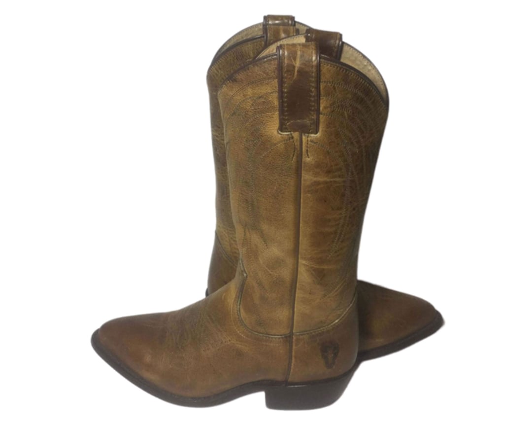FRYE 77700 BILLY PULL En cuero marrón vaquera botas tamaño de mujer 6.5 ...