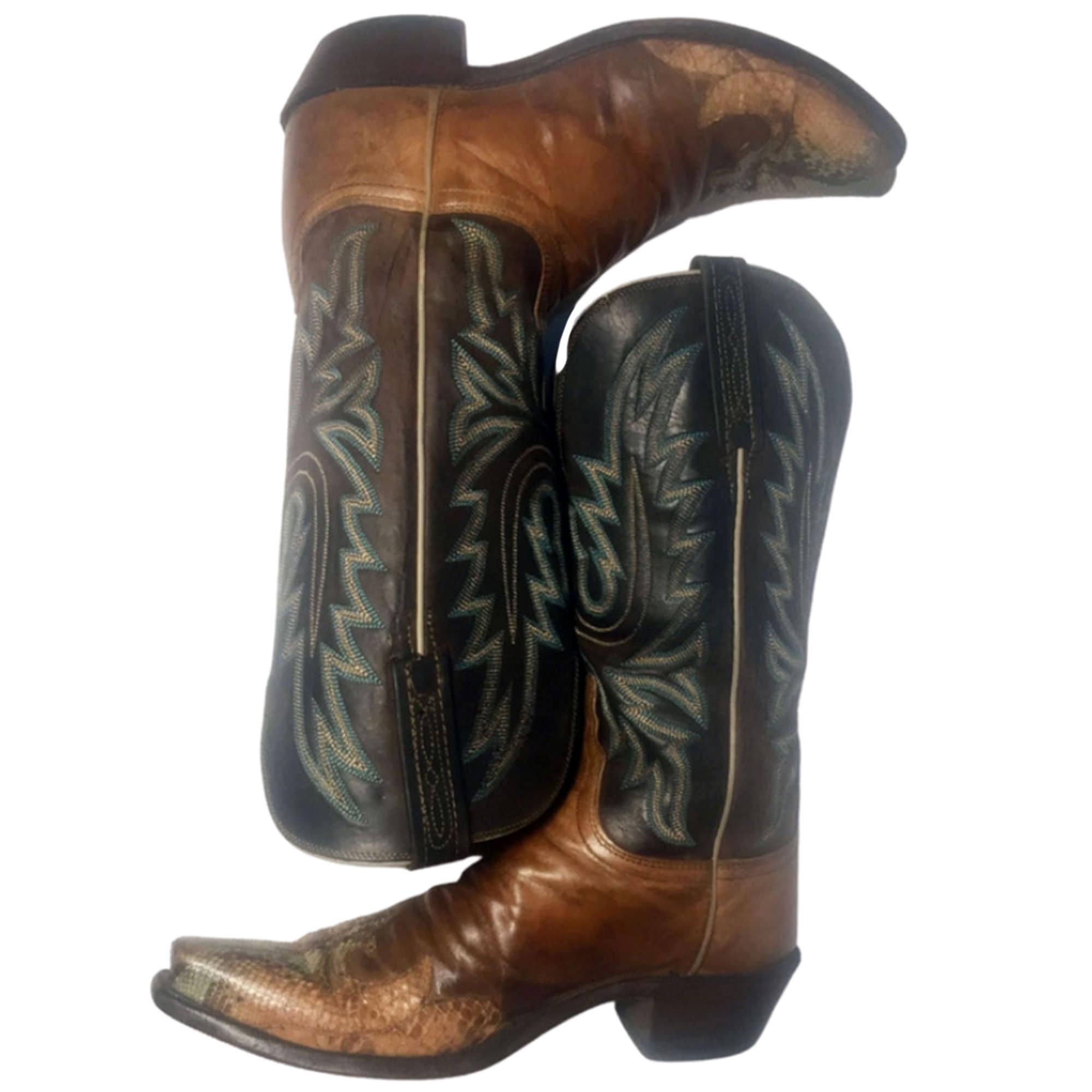 LUCCHESE 1883 BROWN GREEN Lizard Skin Cowgirl Boots - Etsy