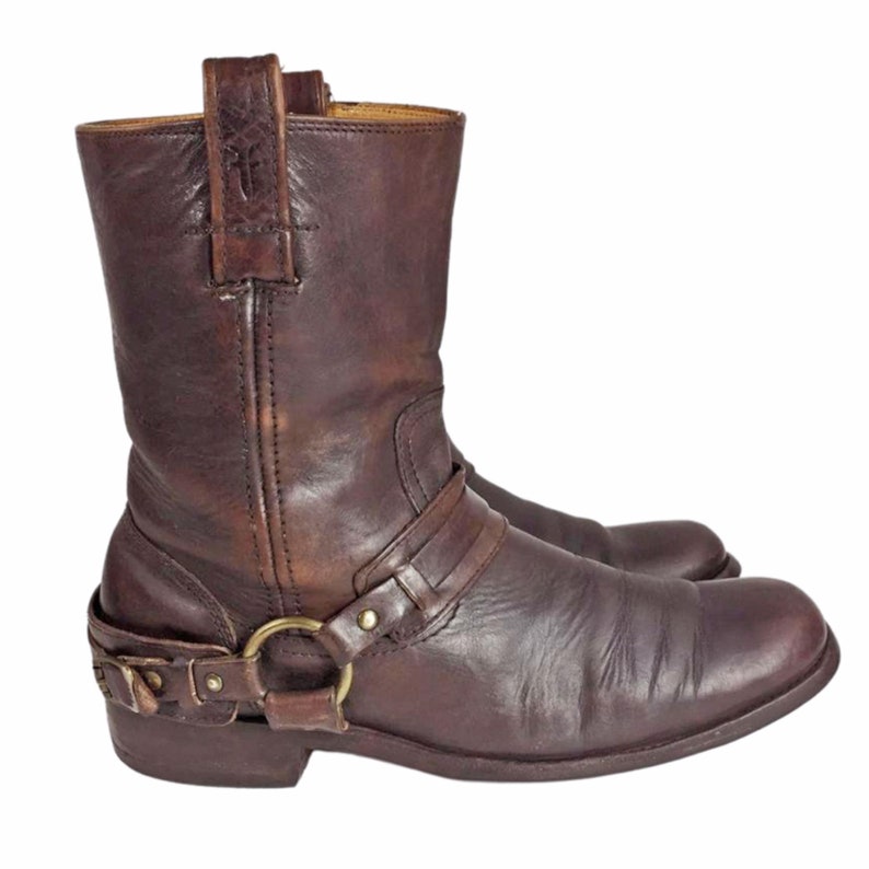 FRYE 87465 JESSE HARNESS Brown Leather Motorcycle Boots Men's Size 8.5 ...