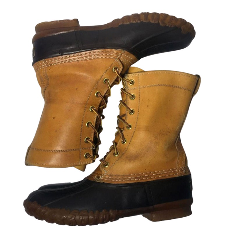 L.L. BEAN BROWN LEATHER & Robber Duck Boots Women's Size 8 Rain Ankle ...