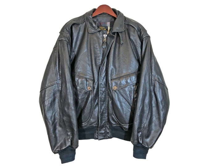 AVIREX BLACK LEATHER B-7 Bomber Jacket Men's Size 42 || Flight Aviator ...