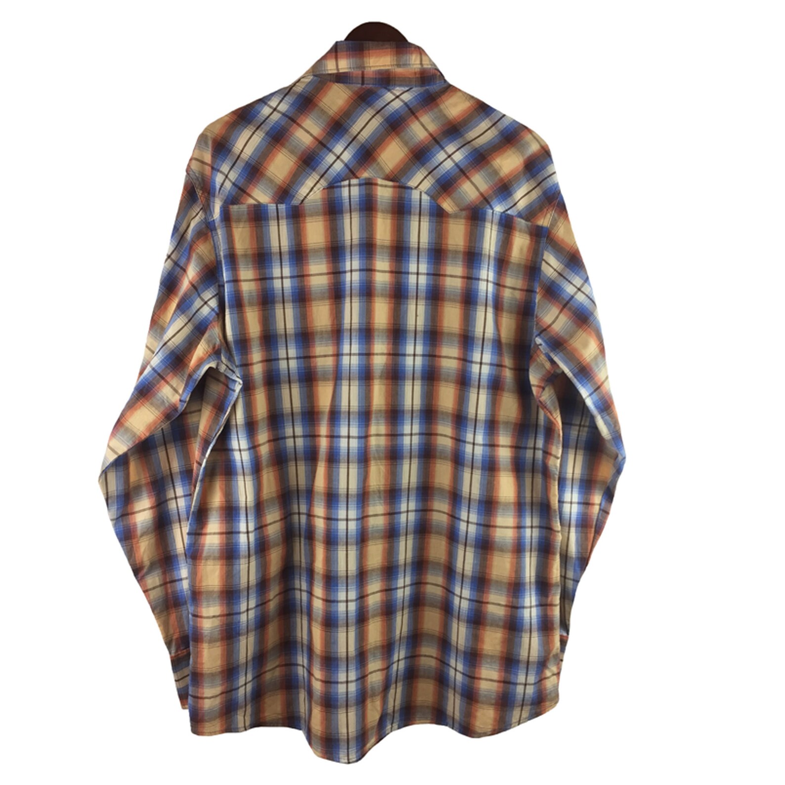 WRANGLER Flannel Plaid Brown Blue Shirt Men's Size XL || 2 Flap Pockets ...