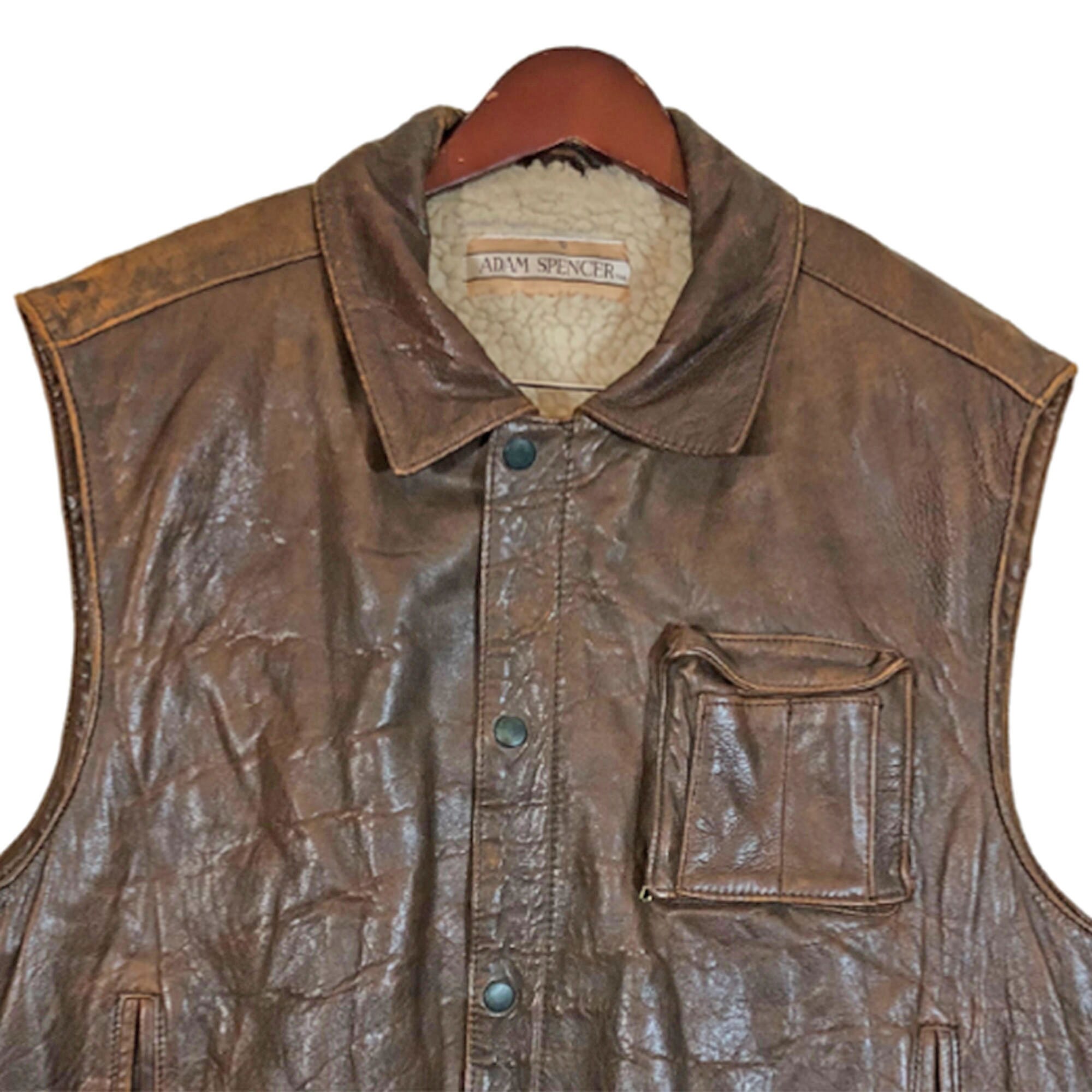 ADAM SPENCER Brown Leather Bomber Shearling Vest Men's | Etsy ADAM SPENCER Brown Leather Bomber Shearling Vest Men's | Etsy