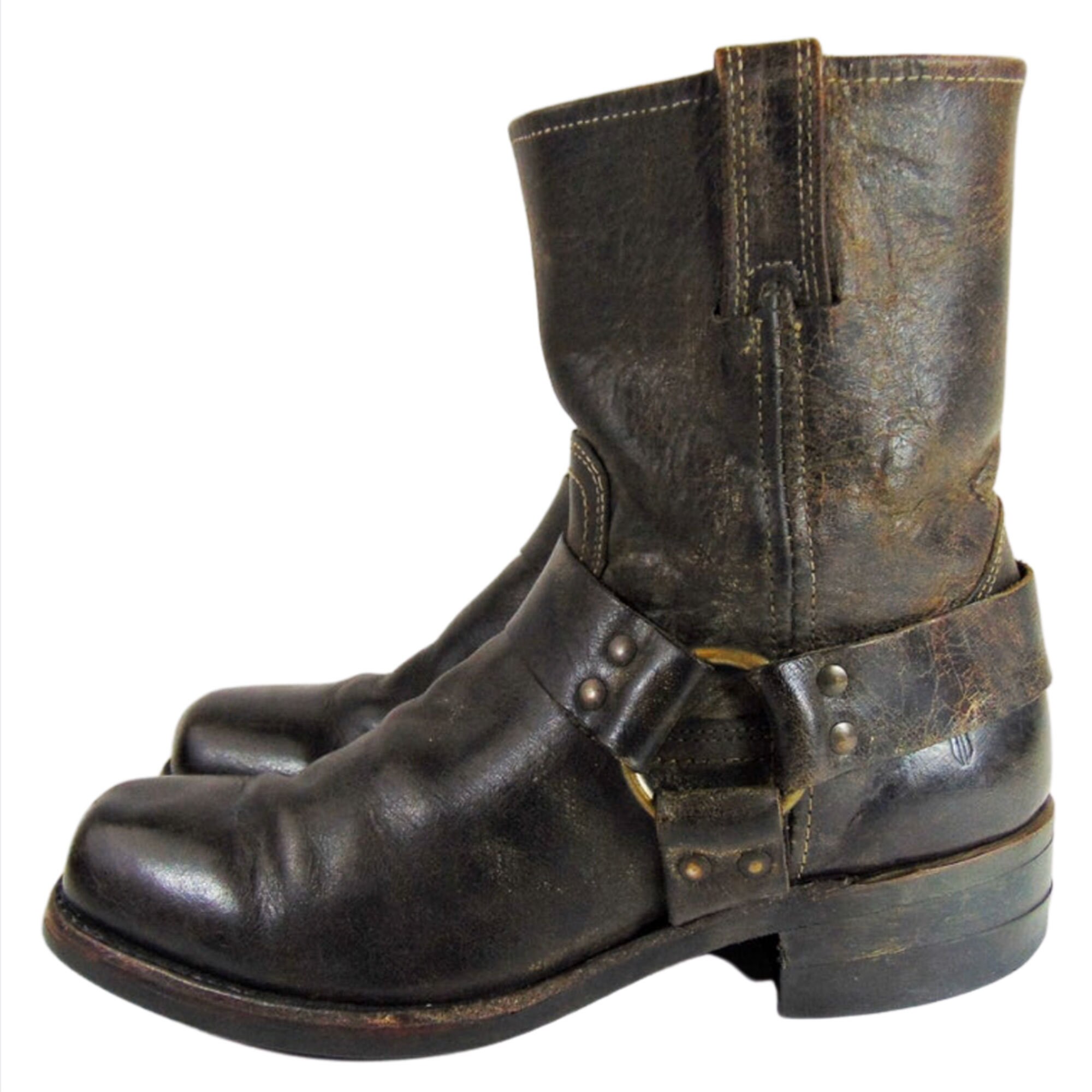 FRYE 87400 HARNESS BROWN Leather Motorcycle Boots Men's Size 8.5 Riding ...