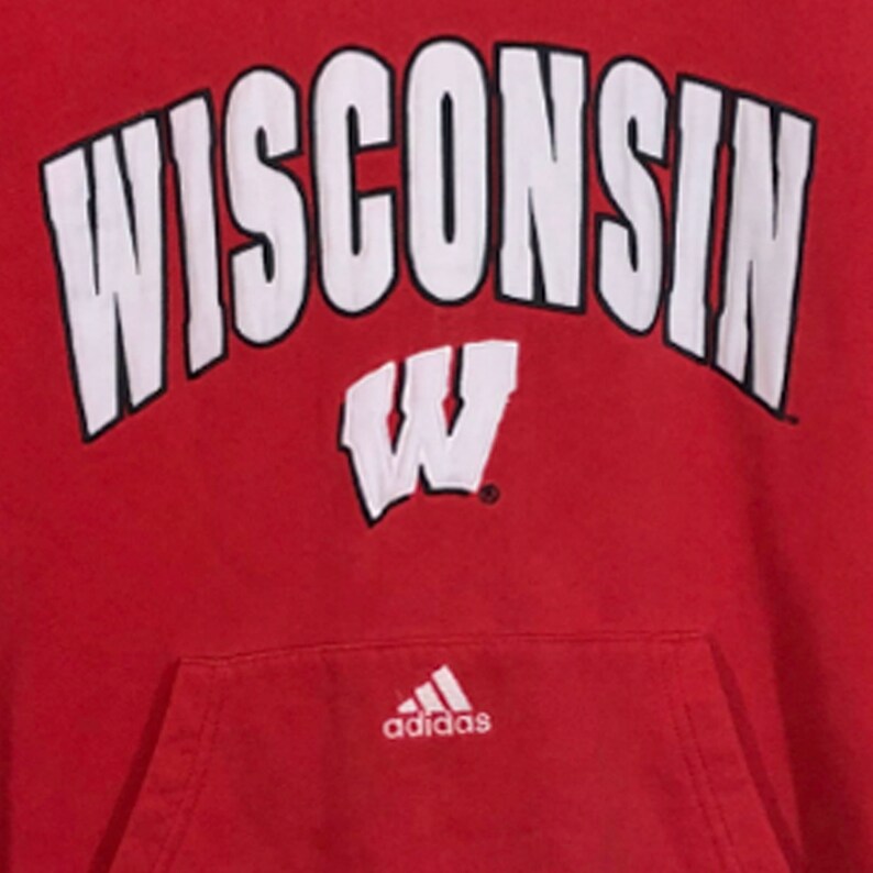 UNIVERSITY of WISCONSIN Madison Badgers Red Embroidered Adidas Hoodie ...