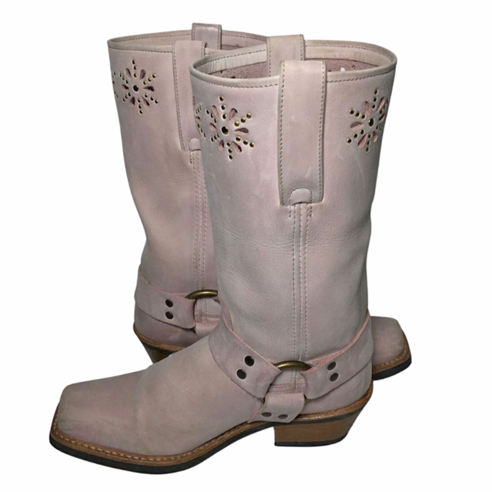 FRYE 77700 HARNESS PINK Painted Flower Motorcycle Boots Women's Size 8 ...