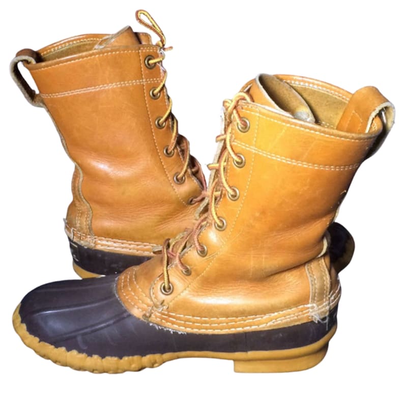 L.L. BEAN BROWN LEATHER & Robber Duck Rain Boots Women's Size 5 Vintage ...