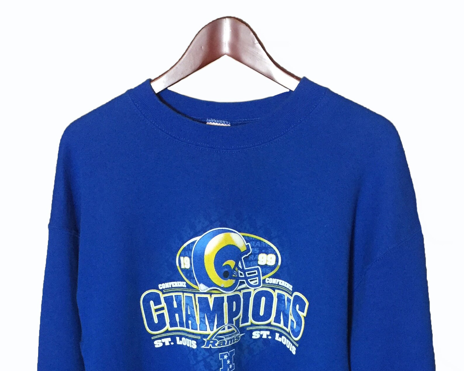 SAINT LOUIS RAMS Blue Sweatshirt Men Size L N.F.L. Conference Champion ...