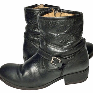 FRYE 76104 LYNN STRAP Short Black Leather Motorcycle Boots Women's Size ...