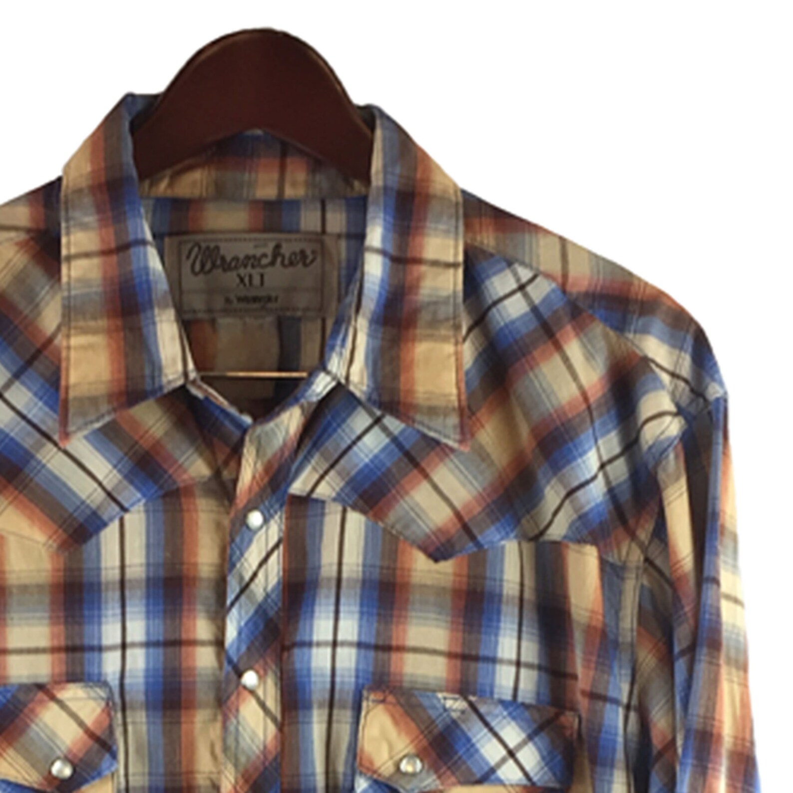 WRANGLER Flannel Plaid Brown Blue Shirt Men's Size XL || 2 Flap Pockets ...
