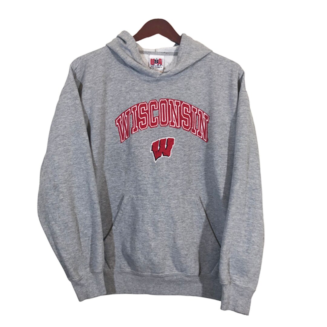 UNIVERSITY of WISCONSIN Madison Badgers Gray Embroidered Hoodie Men's ...