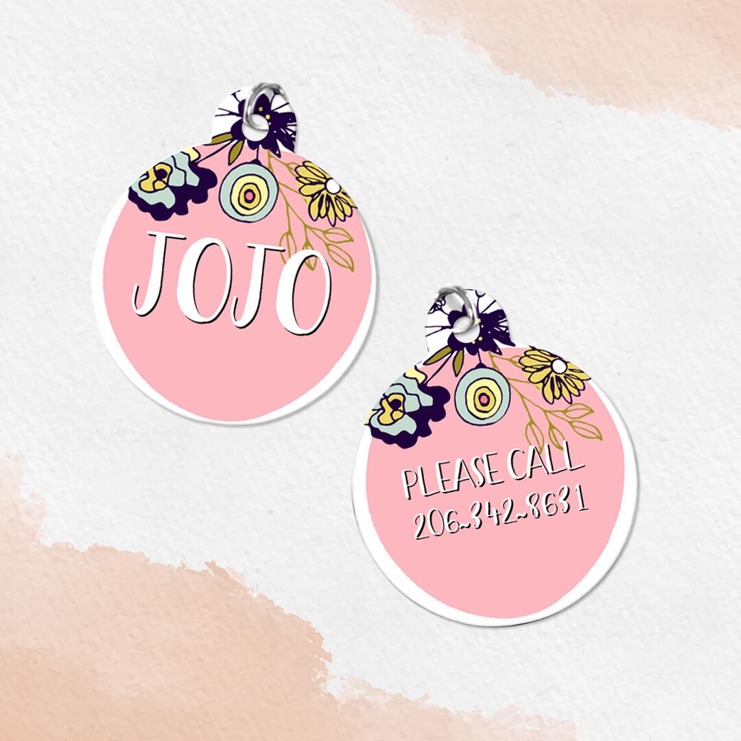 Pink Dog Tag - Dog Name Tag - Circle Pet Tag - Personalized Pet ID Tag ...
