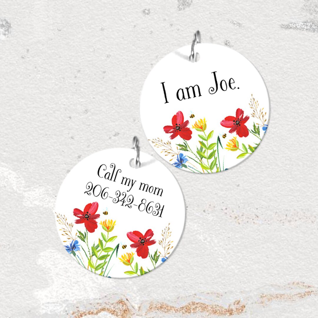 Flower Dog Tag - Daisy Dog Tag - Red Floral Pet Tag - Custom Dog ID Tag ...