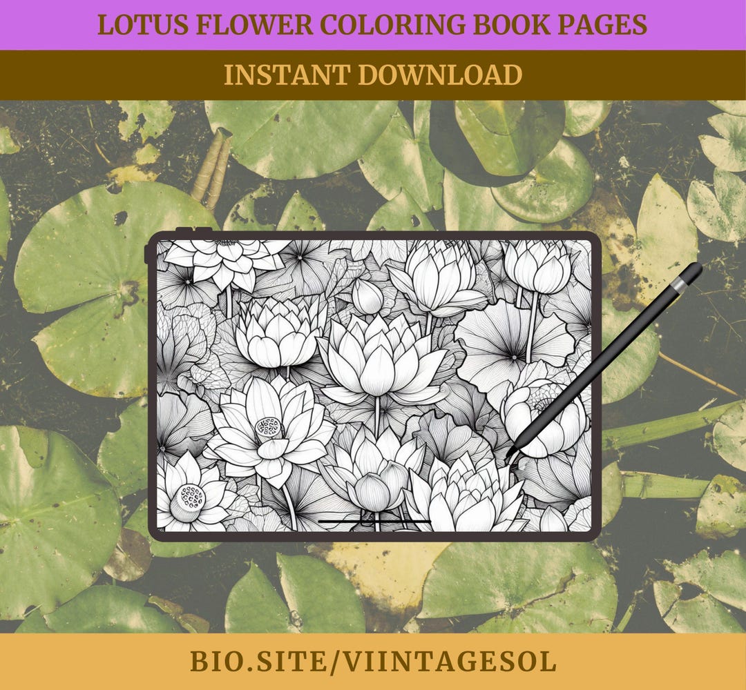 Lotus & Water Lily Coloring Pages: Mindful Art (digital Download) - Etsy