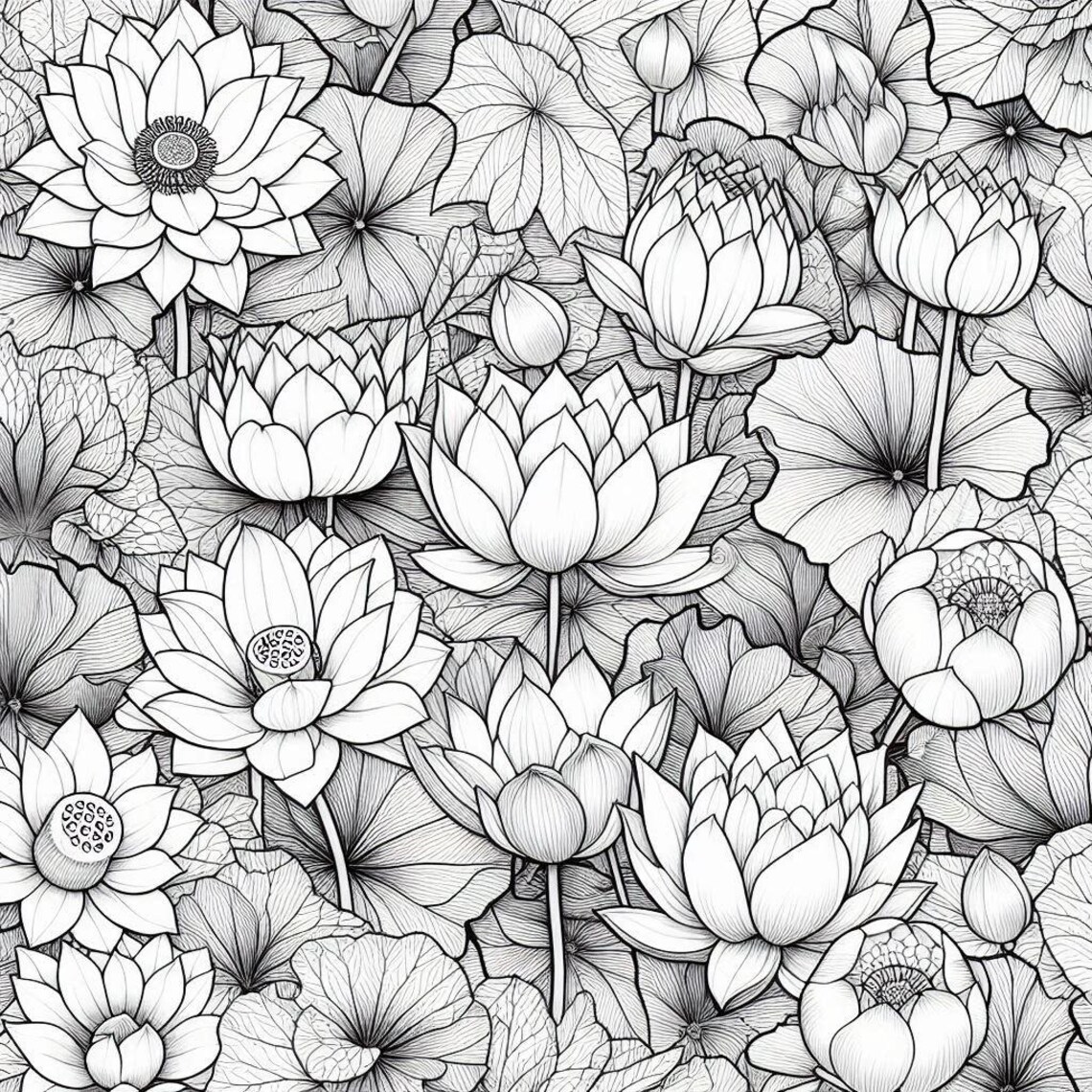 Lotus Flower Coloring Book Pages - Etsy