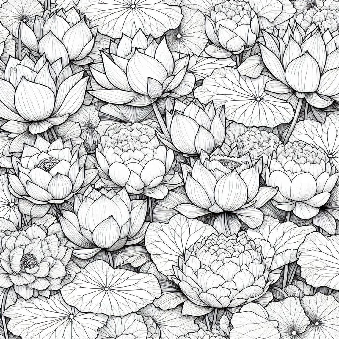 Lotus Flower Coloring Book Pages - Etsy