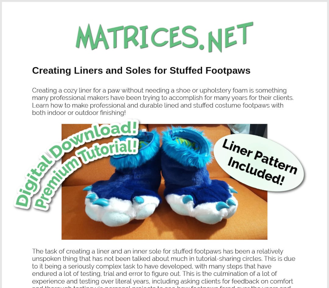 Premium Tutorial: Creating Liners and Soles for Stuffed Footpaws - Etsy