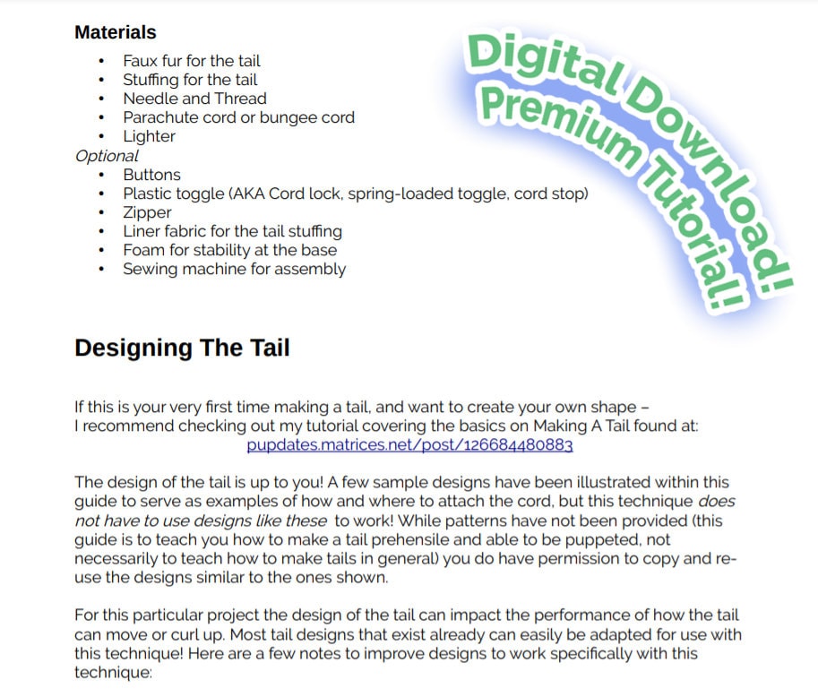 Premium Tutorial: Prehensile Tail Technique for Fursuits - Etsy