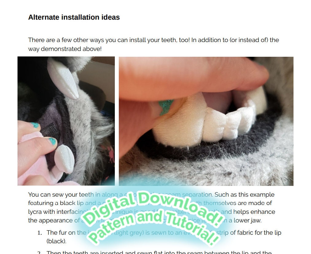 Pattern and Tutorial: Sewn Teeth for Fursuits | Etsy