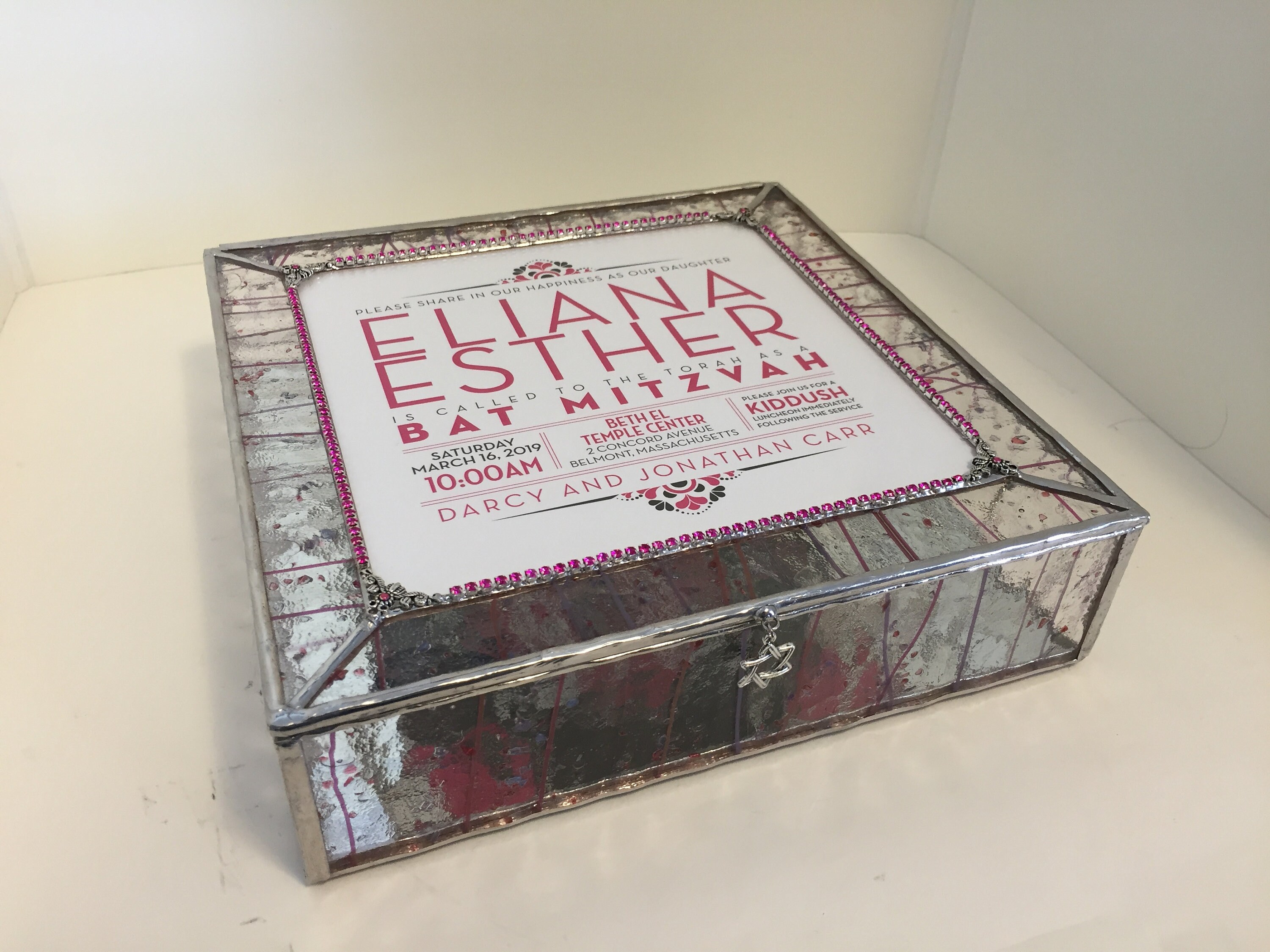 Stained Glass Invitation Keepsake Box With Border for Wedding or Bat ...
