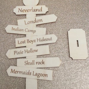 Gorgeous Peter Pan Neverland Freestanding Signpost Laser Cut Wood ...