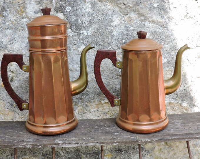 Copper Cafetiere and Matching Pitcher, Art Deco 1930s Coffee Making Set ...