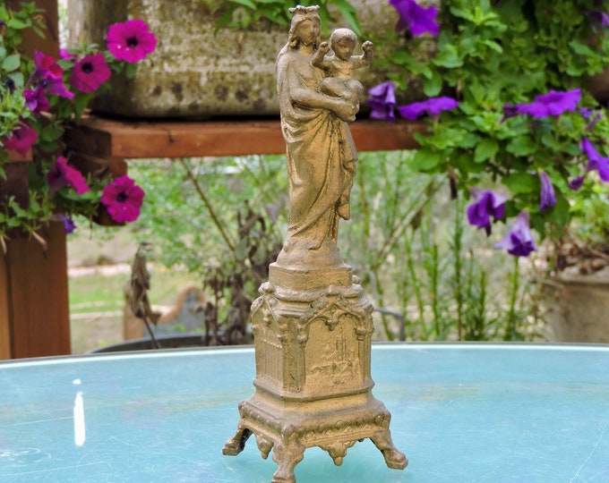 Virgin Mary Religious Statue, 1930s Crowned Madonna and Jesus Figurine ...