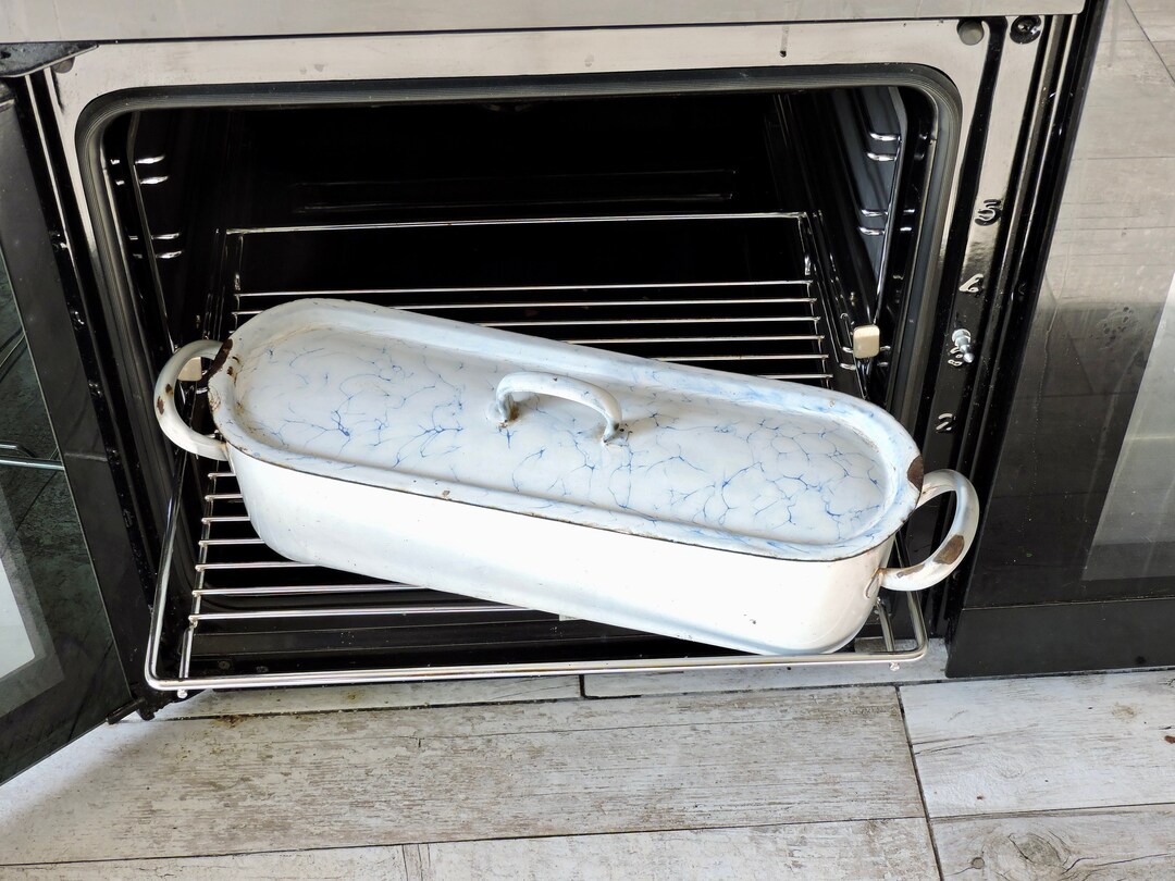 Antique Fish Kettle, Enamel Fish Steamer, White/blue Enamel Fish ...