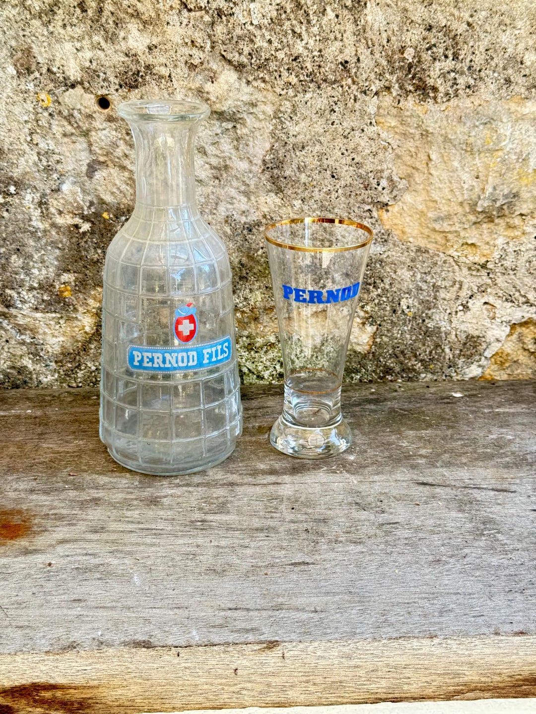 Vintage Pernod Barware Carafe and Gold Rim Glass, French Bistro Decor ...