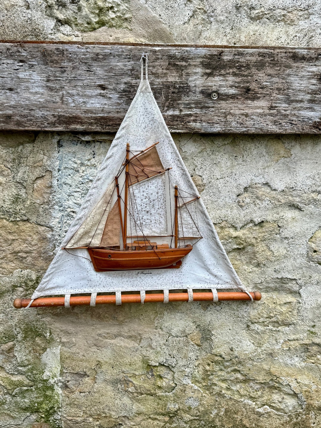 Carved Wood Ship Wall Plaque, Vintage Model Yacht Diorama, Maritime ...