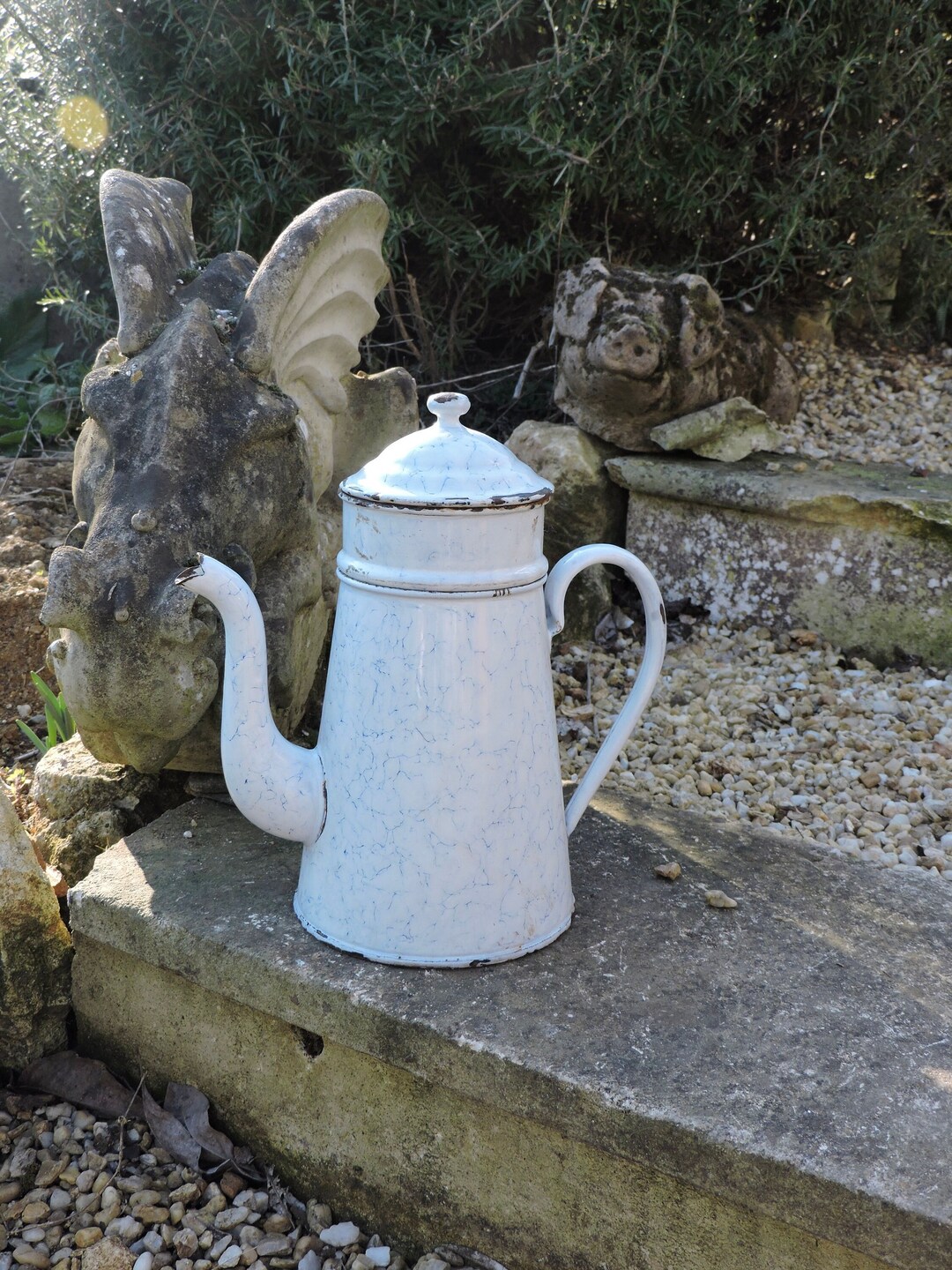 1930s Coffee Pot, Vintage French Enamel Kettle, Granitware Cafetiere ...