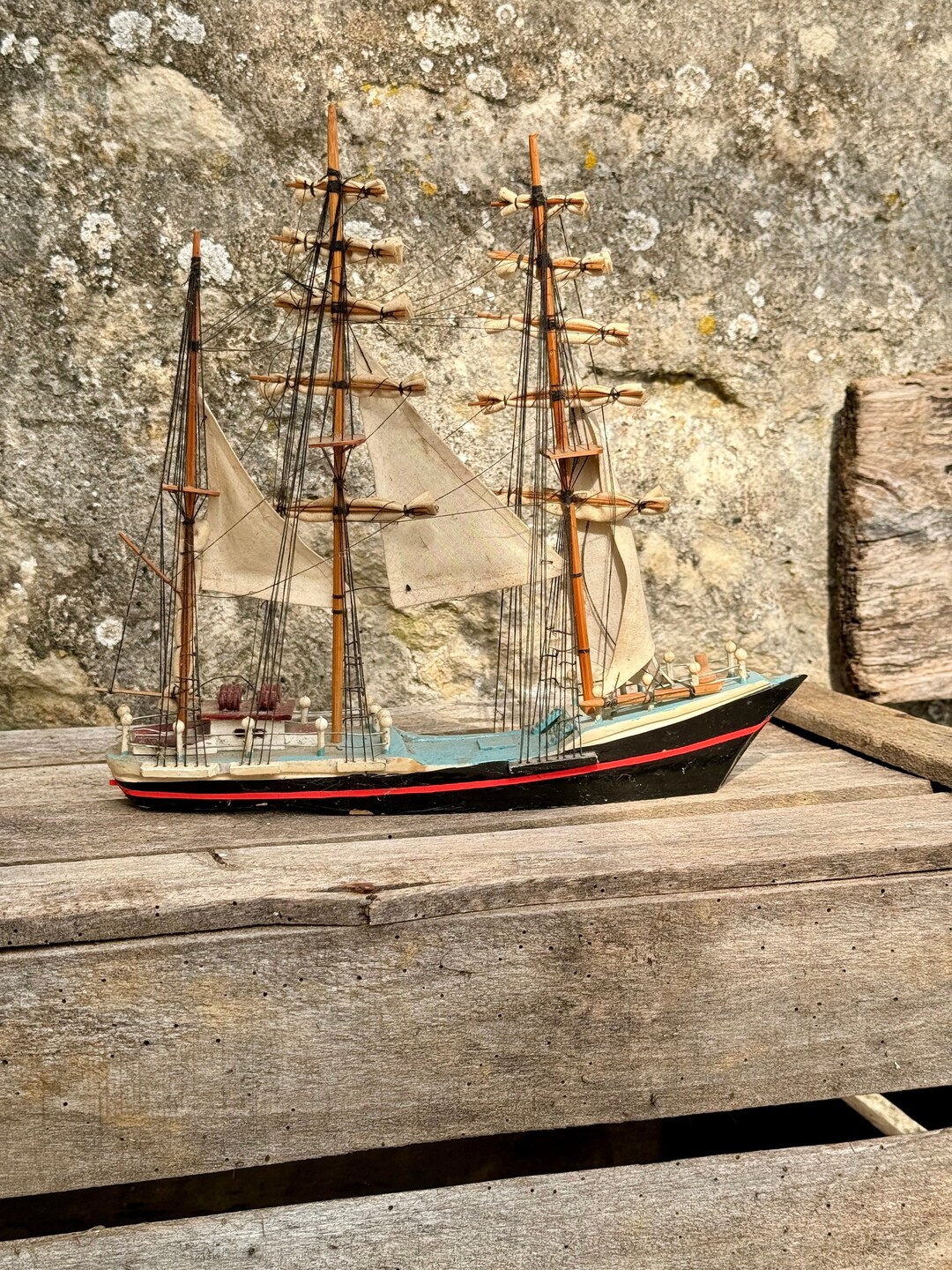 Vintage Model Sailing Vessel, French Miniature Sailing Ship, Model Boat ...