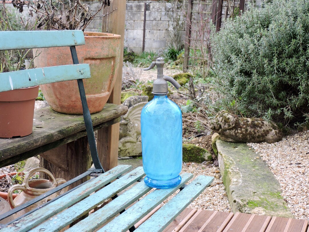 1930s Blue Seltzer Soda Syphon, Blue Torsade Glass Vacuum Bottle ...