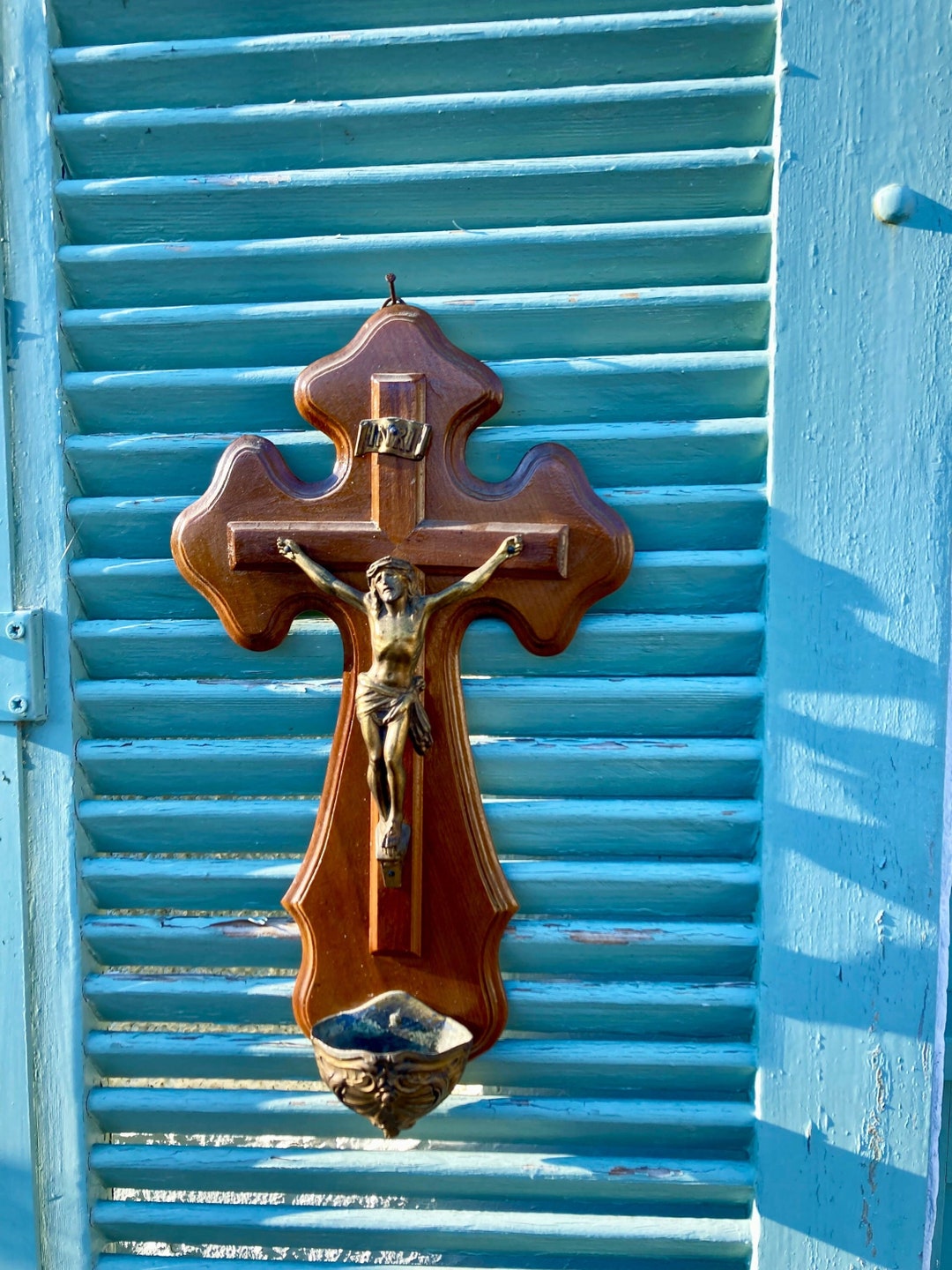 French Bénetier Showing Jesus on the Cross, Vintage Crucifixion Water ...