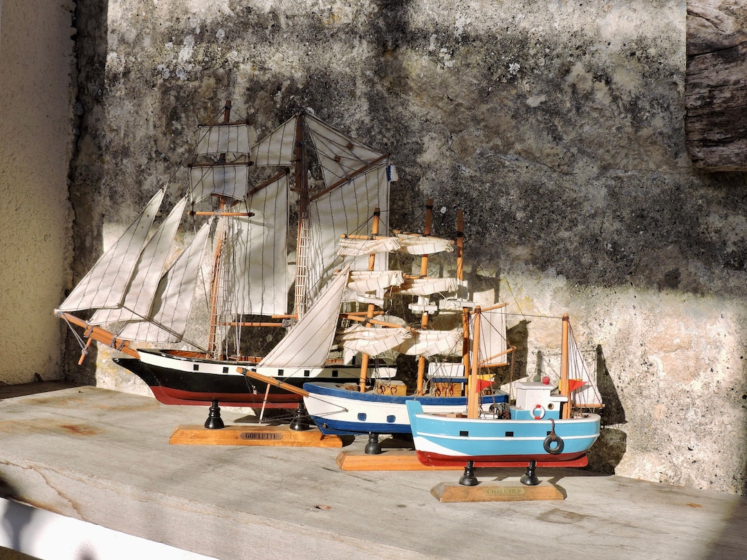 Three Vintage Model Boats Model Sailing Vessel 3 Miniature French ...