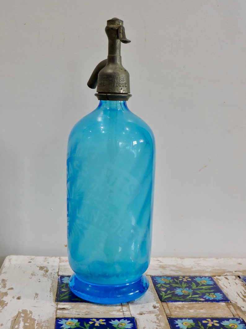 1930s Blue Seltzer Soda Syphon, Blue Torsade Glass Vacuum Bottle ...