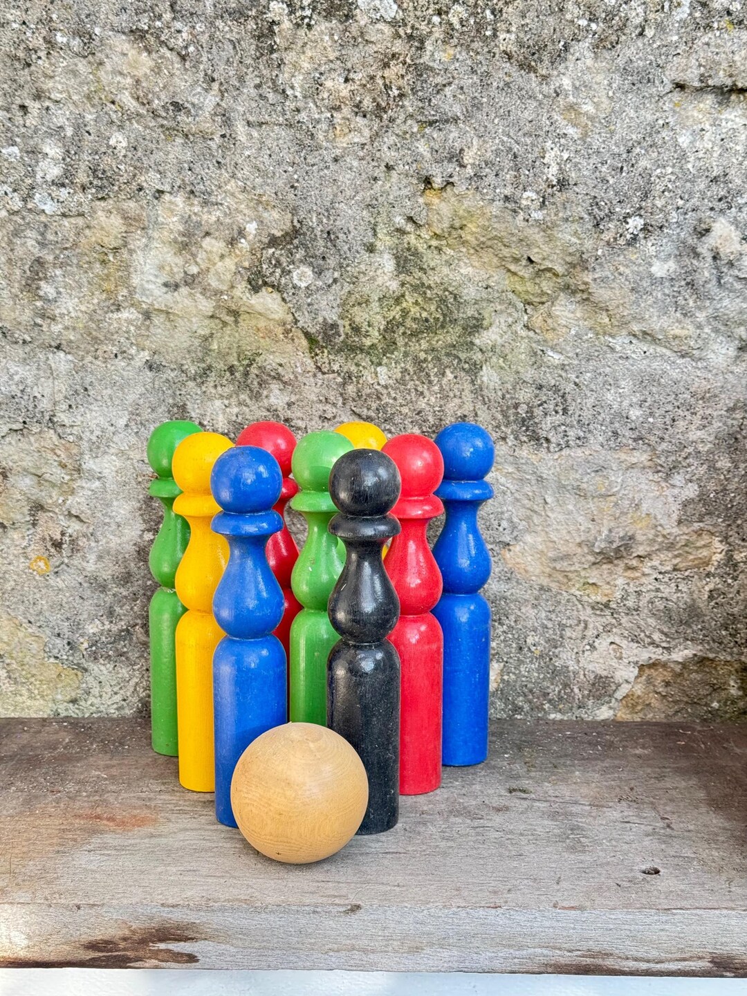 Vintage Wooden Bowling Pins and Ball, 1930s Wooden Skittles, Old French ...