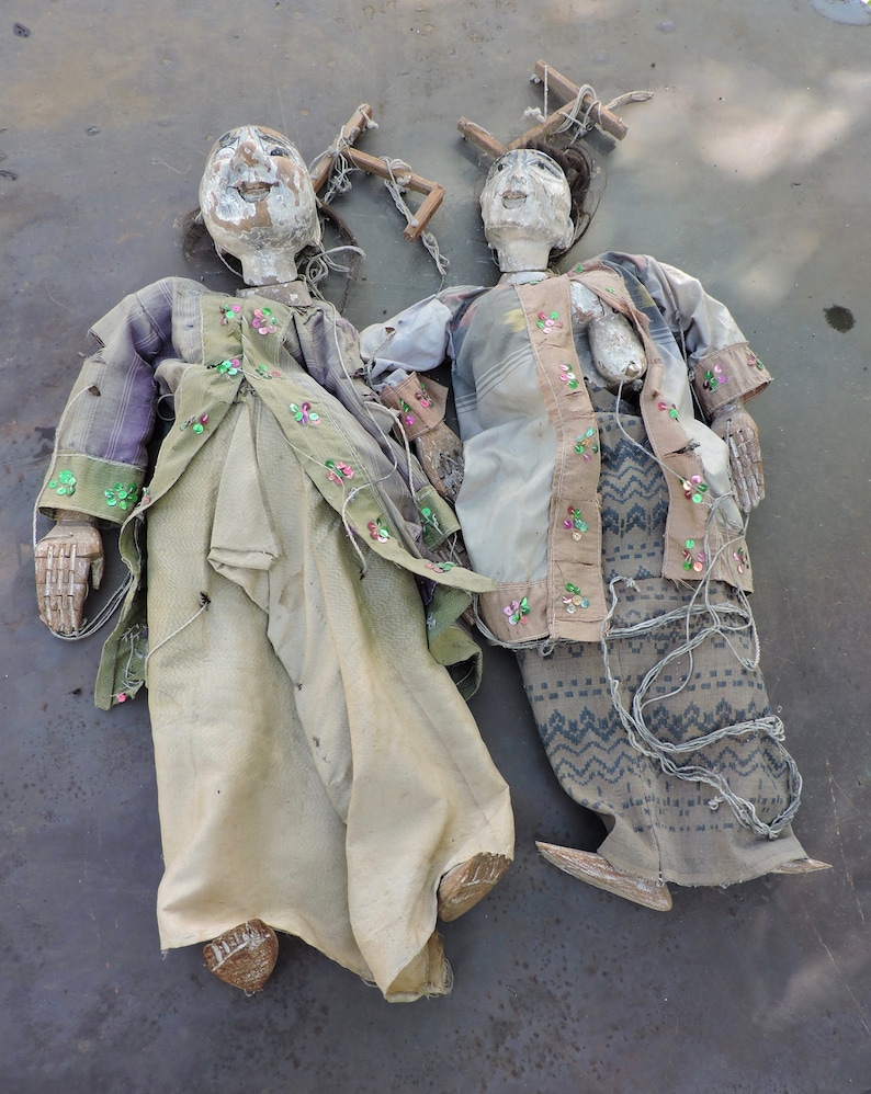 Antique Asian Burmese Marionette String Puppets C1900 Pair of | Etsy