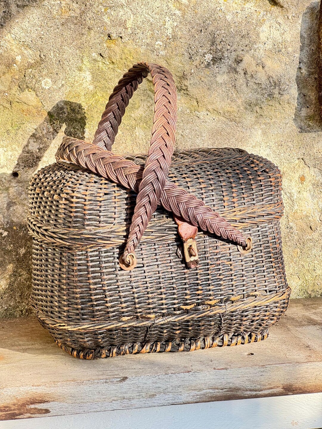 Wicker Picnic Basket, Fishing Creel Basket, French Vintage Country Home ...