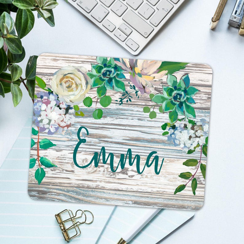 Personalized Mouse Pad, Office Decor, Succulent Mouse Pad, Office Desk ...