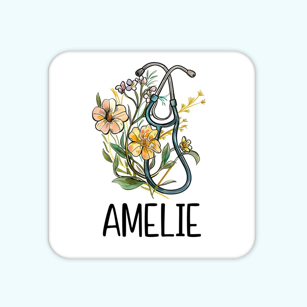 Personalized Floral Stethoscope Coaster, Custom Nurse Gift for Nurse ...