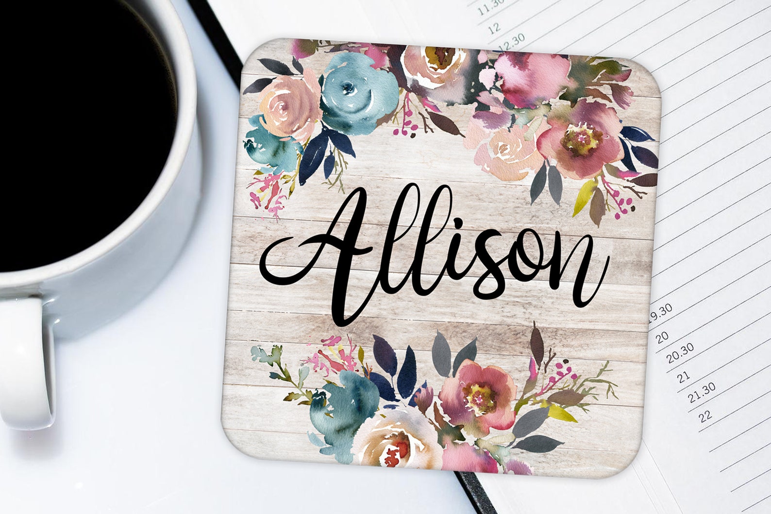 Personalized Name Coaster Custom Name Floral Coaster - Etsy