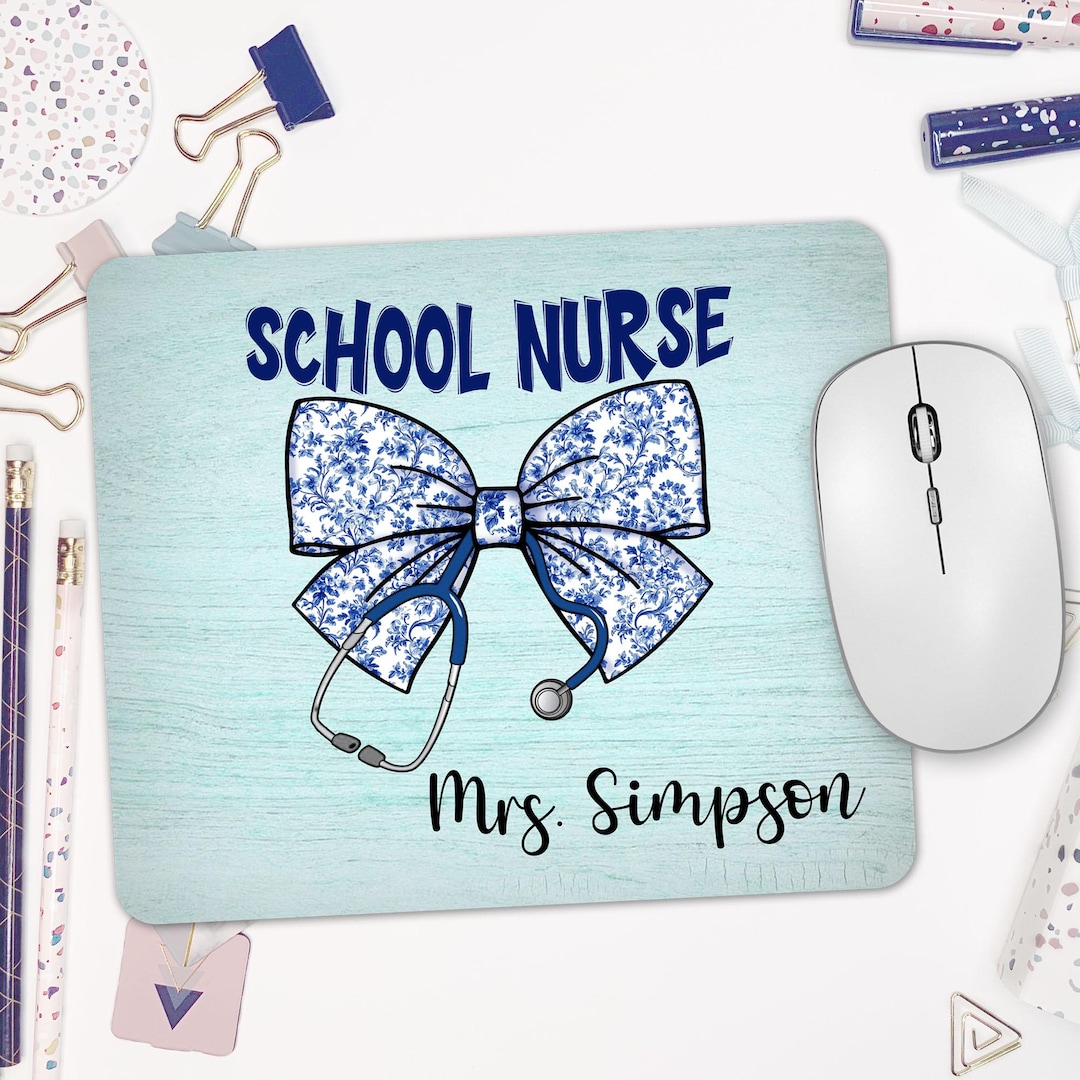 School Nurse Bow Mouse Pad, Blue Stethoscope Mousepad, Coquette Nurse ...