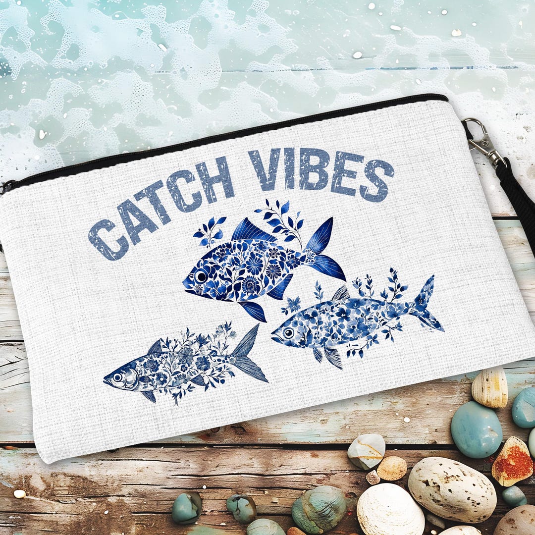 Blue Floral Fish Bag - Fisherman Aesthetic Travel Pouch - Ocean Lover ...